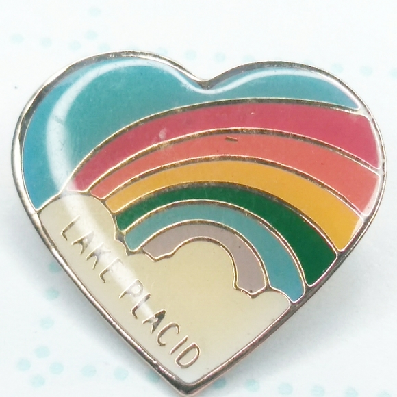 Vintage | Jewelry | 525 Vtg Lake Placid Heart Rainbow Clouds Pin | Poshmark